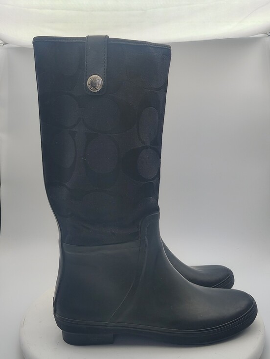 Coach | Shoes | Coach Black Signature Kneehigh Weatherproof Polly Boots ...